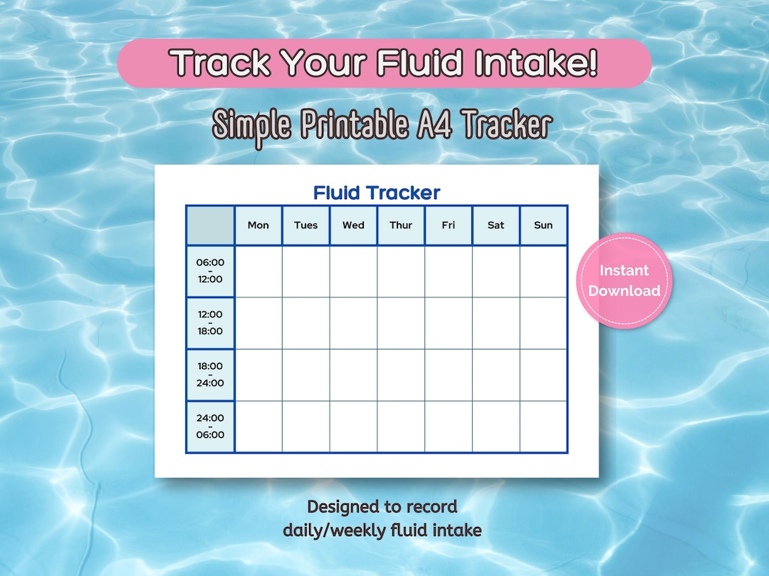 Simple Weekly Fluid Intake Tracker, Instant Printable Download, A4 PDF ...