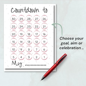 30 Day Countdown Printable, A4 Instant Download, Daily Countdown to ...