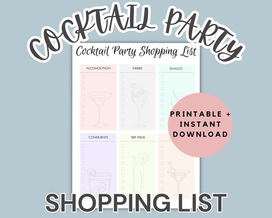 Cocktail Party Shopping List & Planner, A4 Instant Printable Download ...