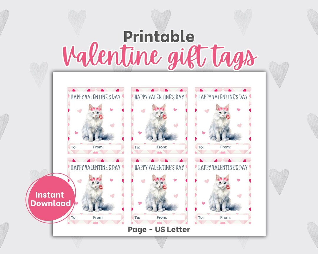 Printable Kitty Cat Valentines Day Gift Tags -instant Download- Treat ...