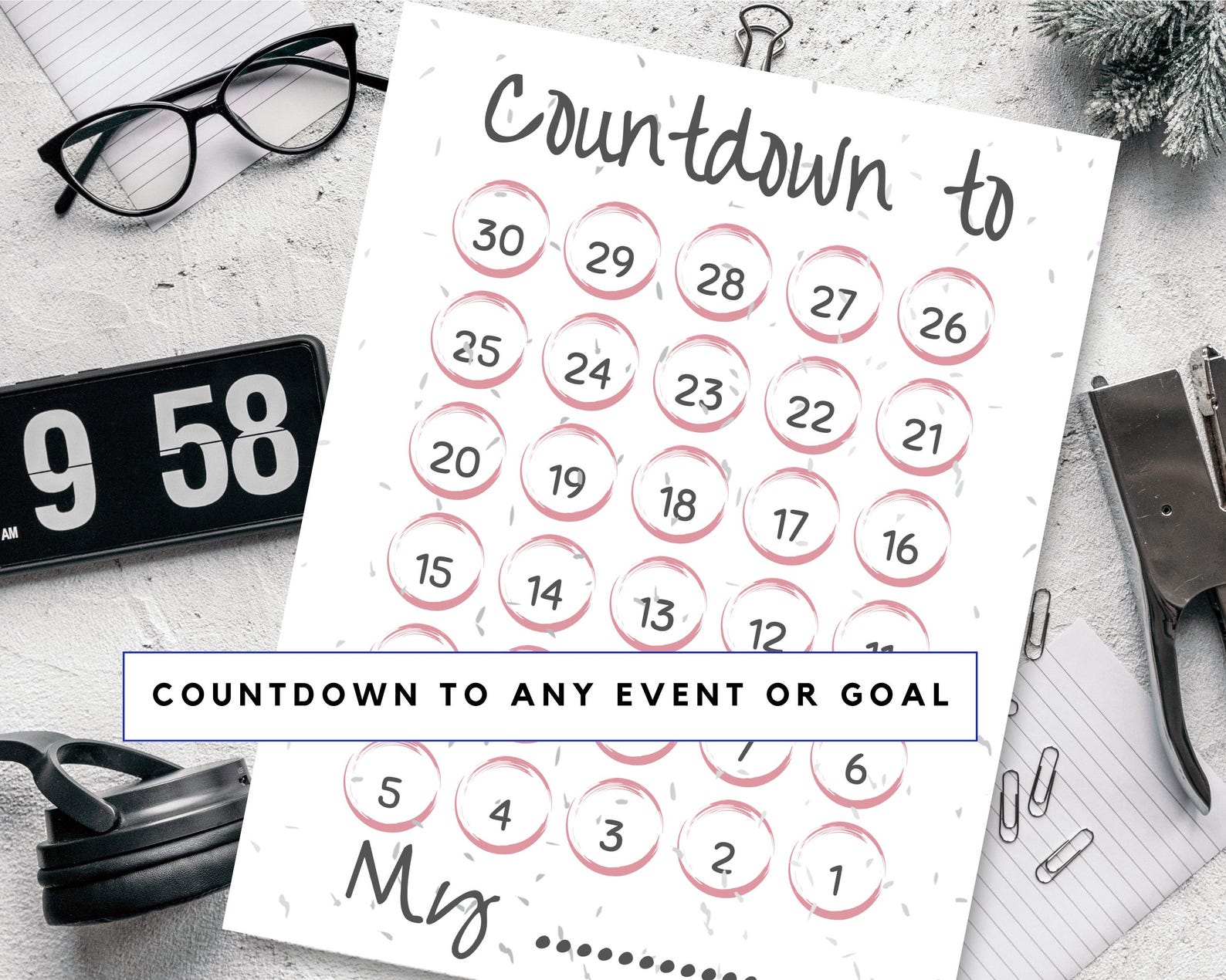 30 Day Countdown Printable, A4 Instant Download, Daily Countdown to ...