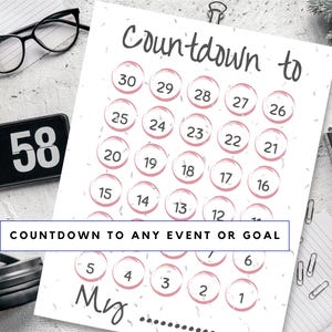 30 Day Countdown Printable, A4 Instant Download, Daily Countdown to ...