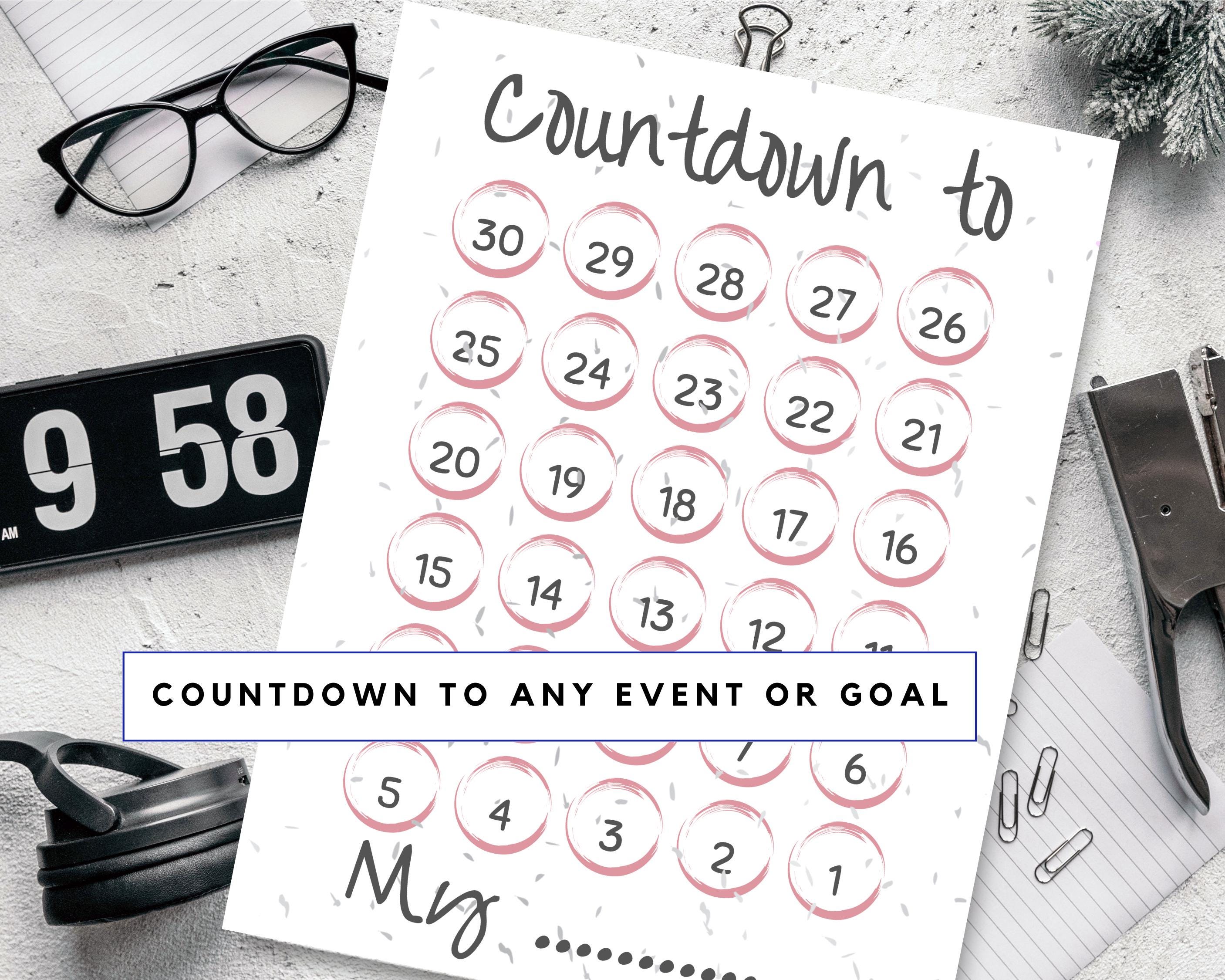 30 Day Countdown Printable, A4 Instant Download, Daily Countdown to ...
