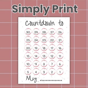 30 Day Countdown Printable, A4 Instant Download, Daily Countdown to ...
