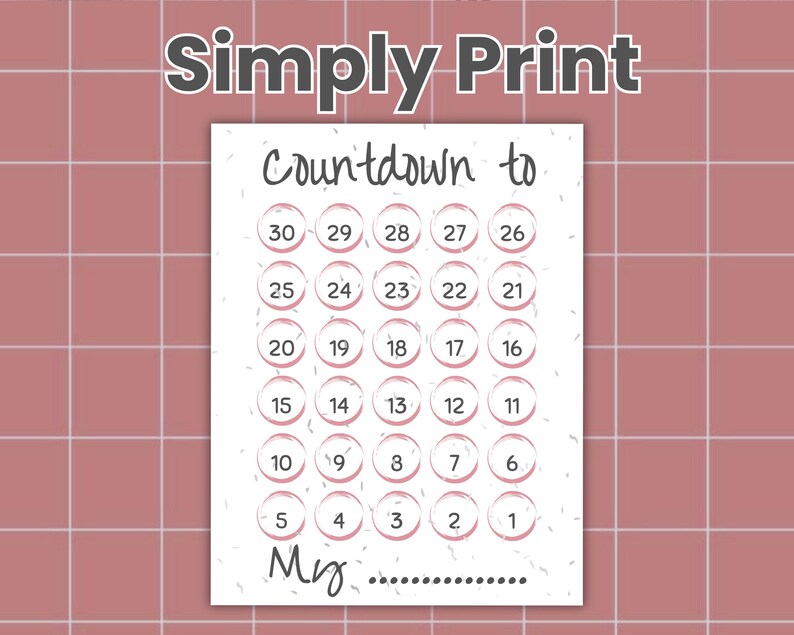30 Day Countdown Printable, A4 Instant Download, Daily Countdown to ...