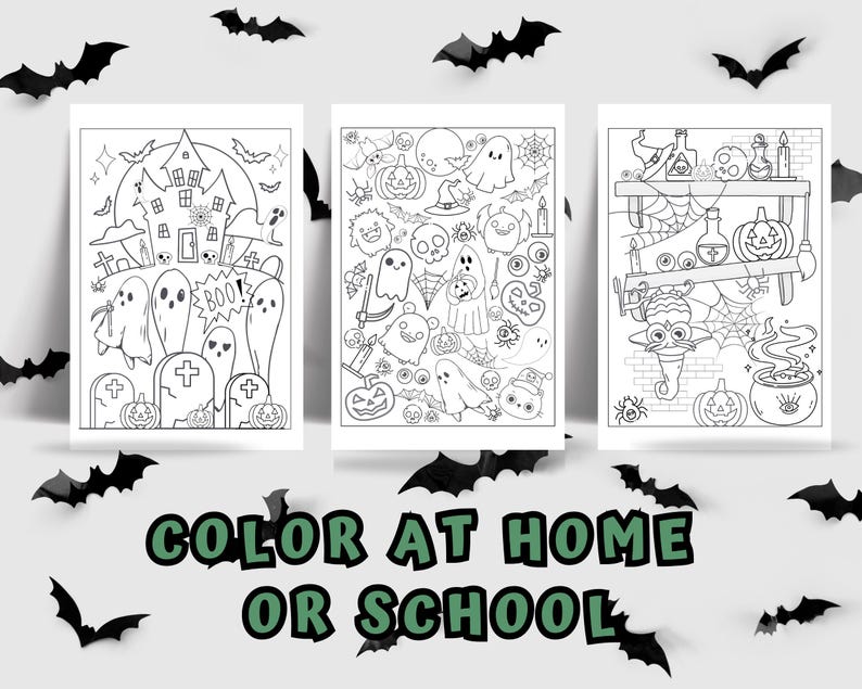 Printable Kids Halloween Coloring Pages - 3 X A4 PDF Download - School ...