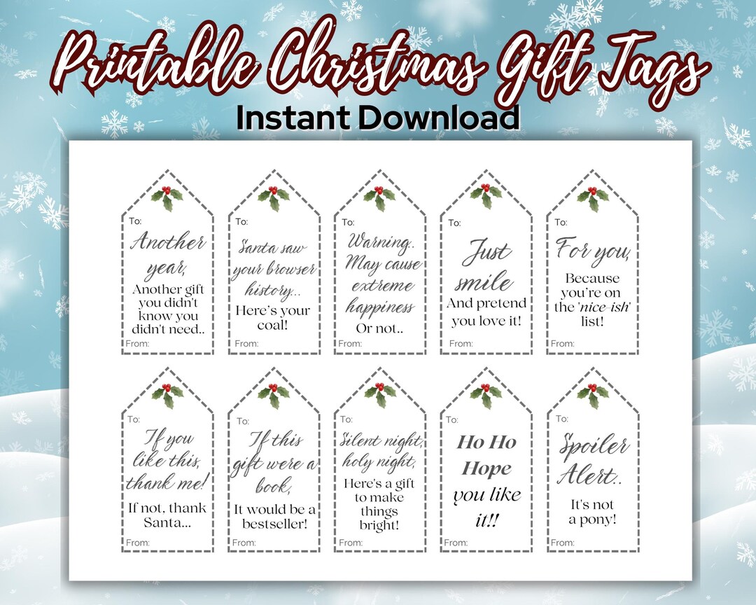 Printable Christmas Slogan Gift Tags X10 Sarcastic, Funny Quotes, PDF ...