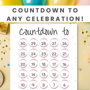 30 Day Countdown Printable, A4 Instant Download, Daily Countdown to ...