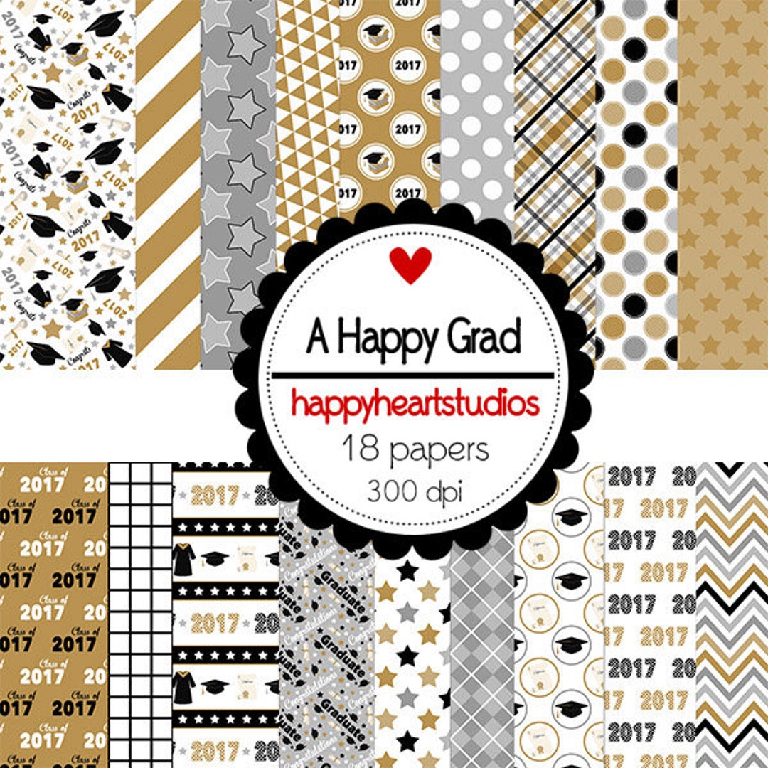 Digital Scrapbooking A Happy Grad - Graduation, Black, Gold - Etsy