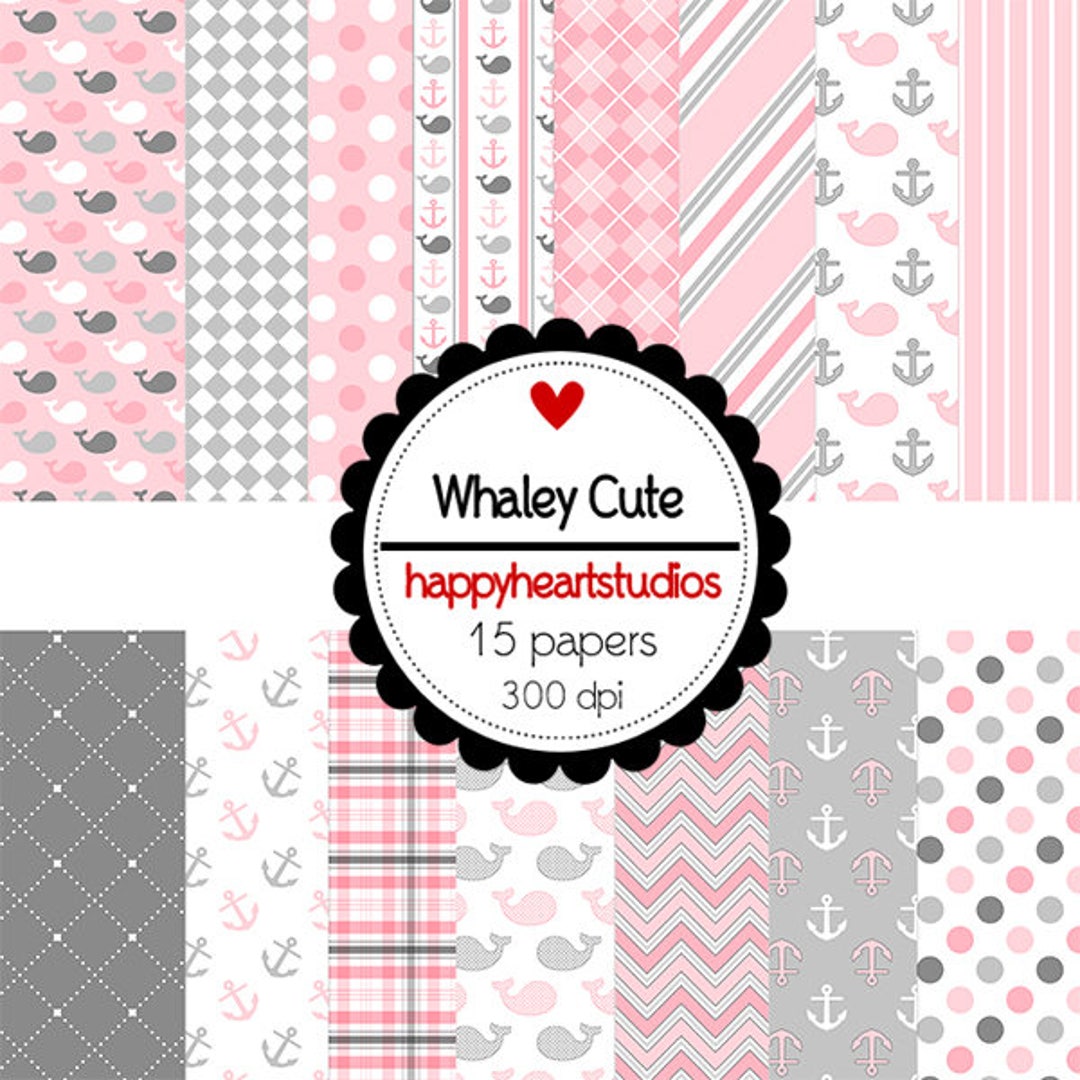 Digitalscrapbooking Whaleycute Pink, Gray, Whales, Nautical Instant ...