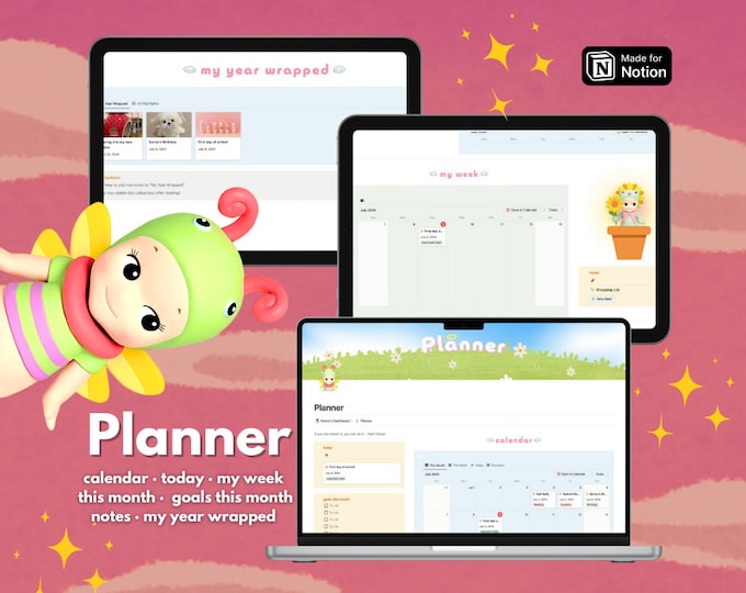 Aesthetic Notion Template Cute Sonny Angel Calendar Digital Notion Planner Daily Weekly Monthly ...