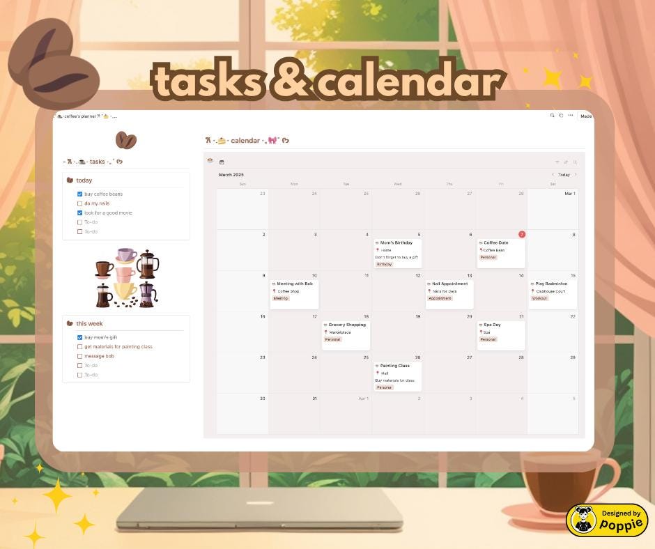 Cozy Coffee Notion Planner Template | Aesthetic Digital Dashboard for ...