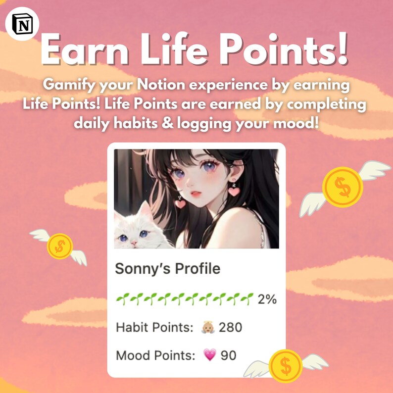 Aesthetic Notion Template Cute Sonny Angel Calendar Gamified Digital ...