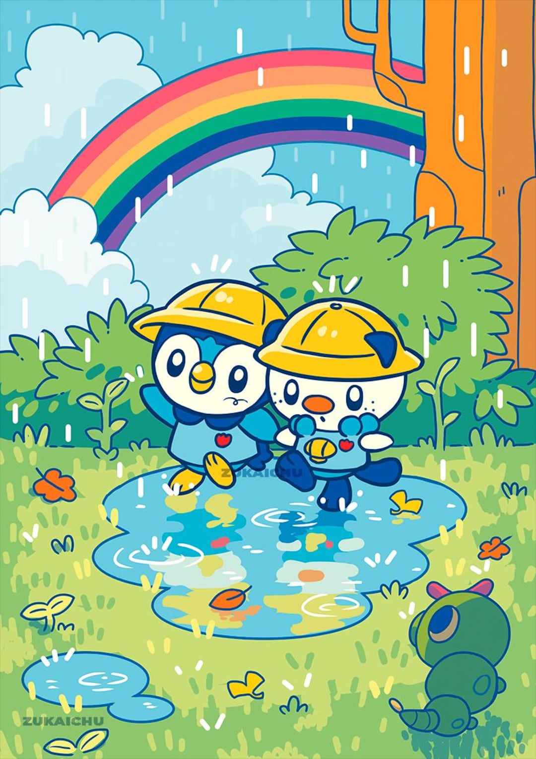 Rainy Day Oshawott Piplup Print - Etsy