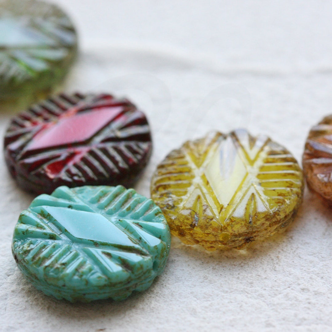 One Piece Czech Glass Wheel and Rhombus Bead - Varies Colors 17mm (CZE ...