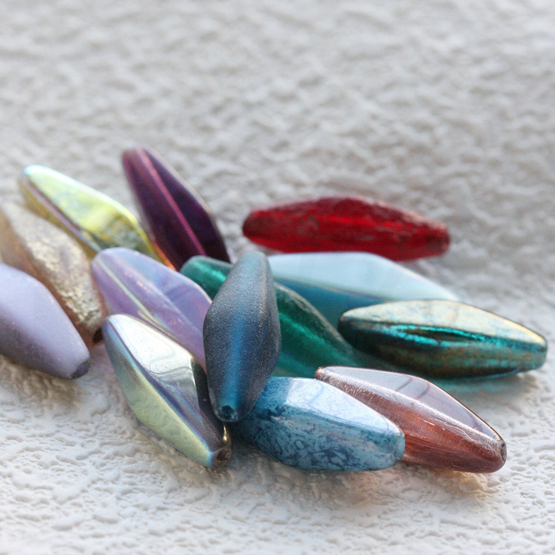 One Piece Czech Aged Glass Rhombus Bead - Varies Colors - 20x8mm (NVA ...