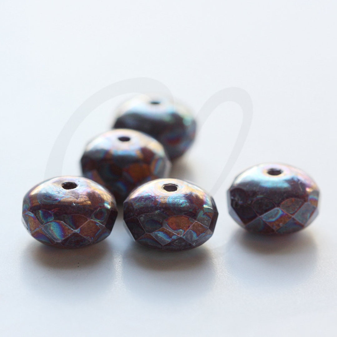 2 Pieces Czech Fire Polish Glass Faceted Donut-white Violet Glaze 8x6mm ...