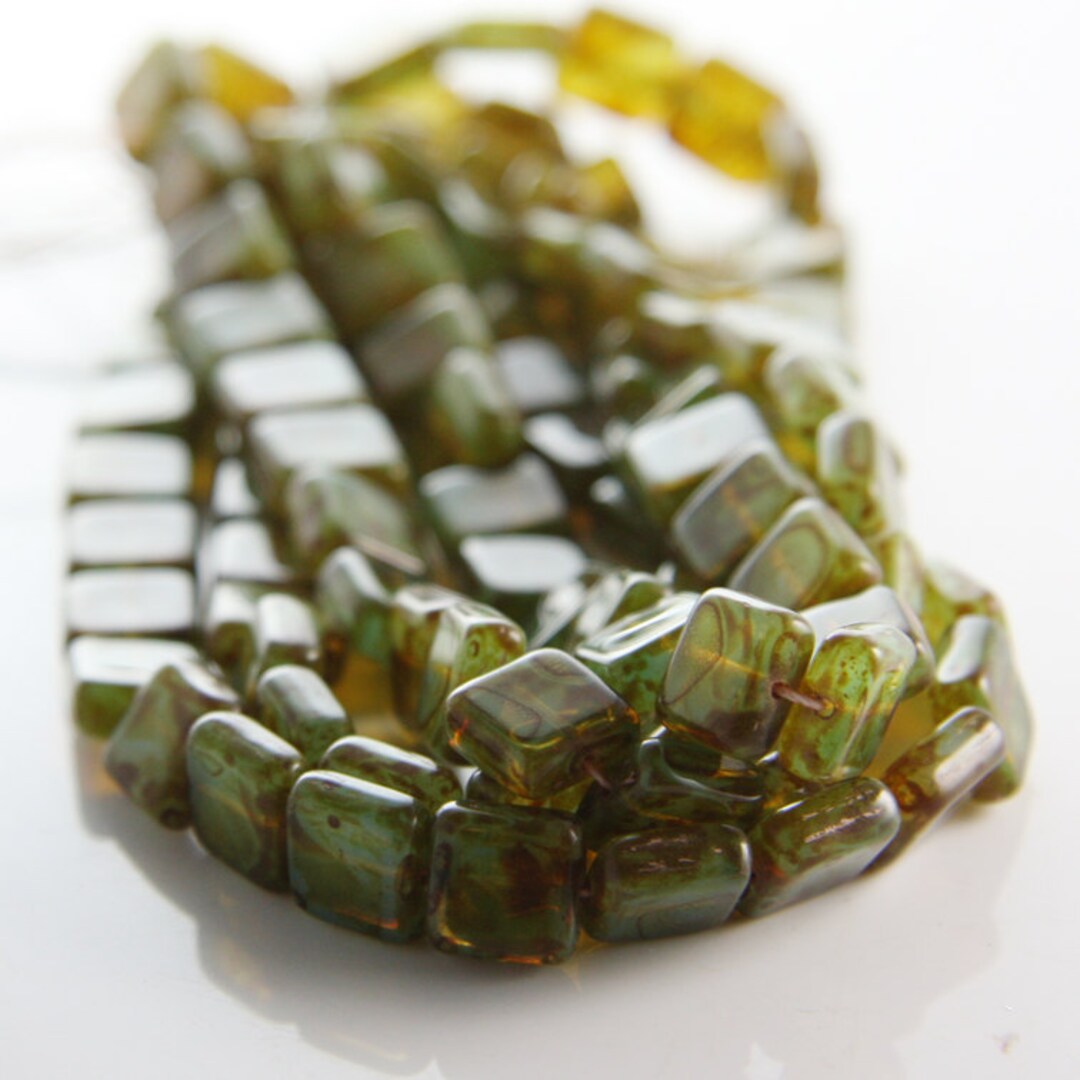4 Pieces Czech Glass Square- Green Marble 9mm (CZH7-PG42900S-M-776) - Etsy