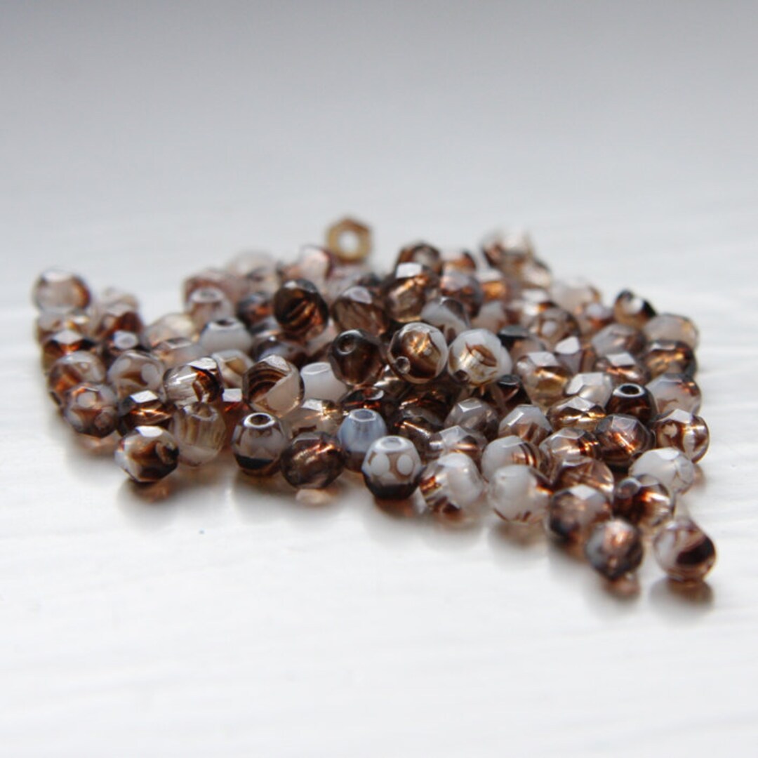 50 Pieces Czech Fire Polish Glass Faceted Round-tr. Brown Agate 4mm ...