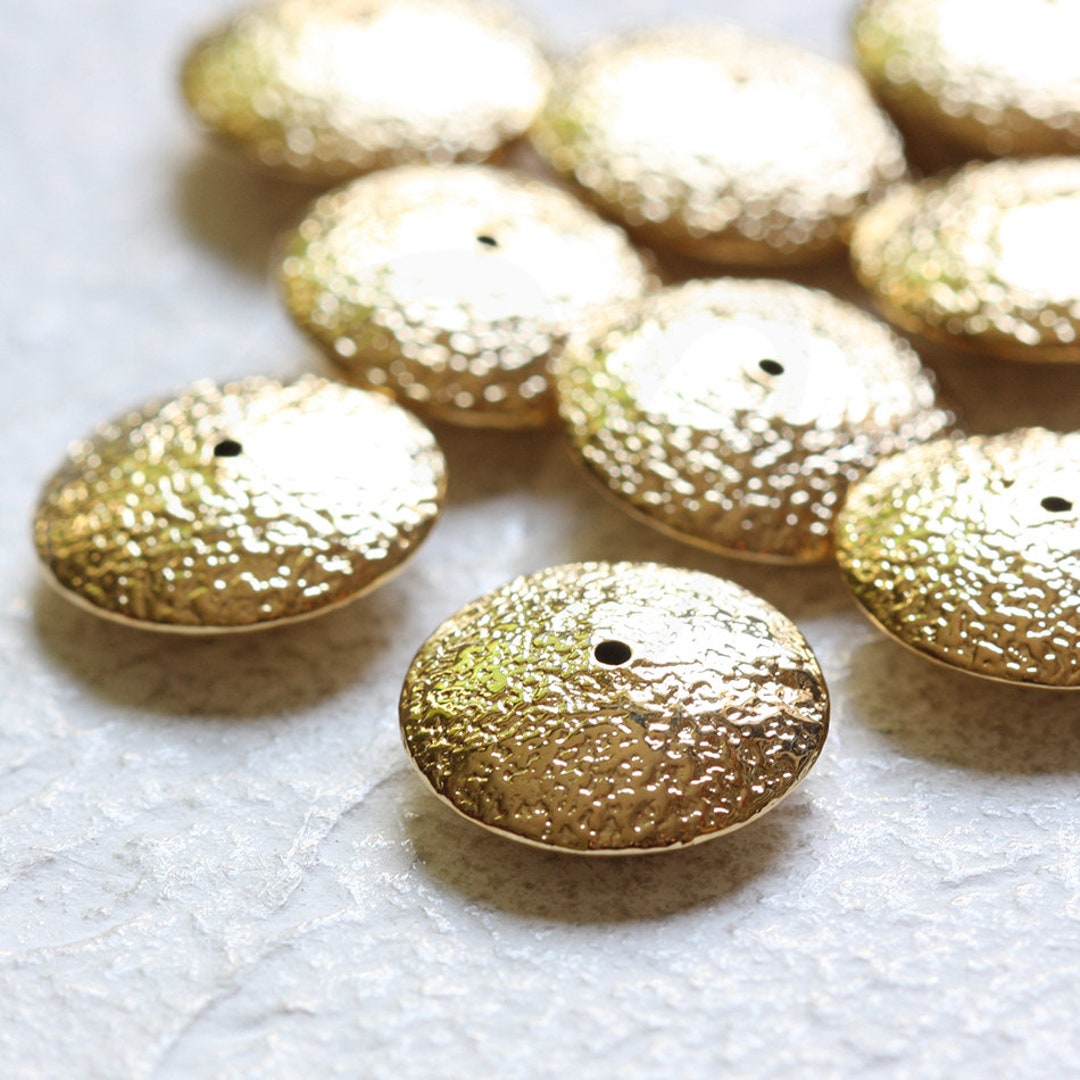2 Pieces Gold Plated Brass Textured Spacer - Puff Saucer 17x10mm (4404C ...