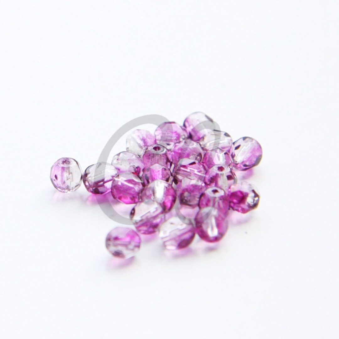 50 Pieces Czech Fire Polish Glass Faceted Round-2 Tone Purple 4mm (CZ4F ...