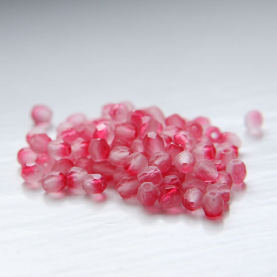 50 Pieces Czech Fire Polish Glass Faceted Round-crystal/red Frosted ...