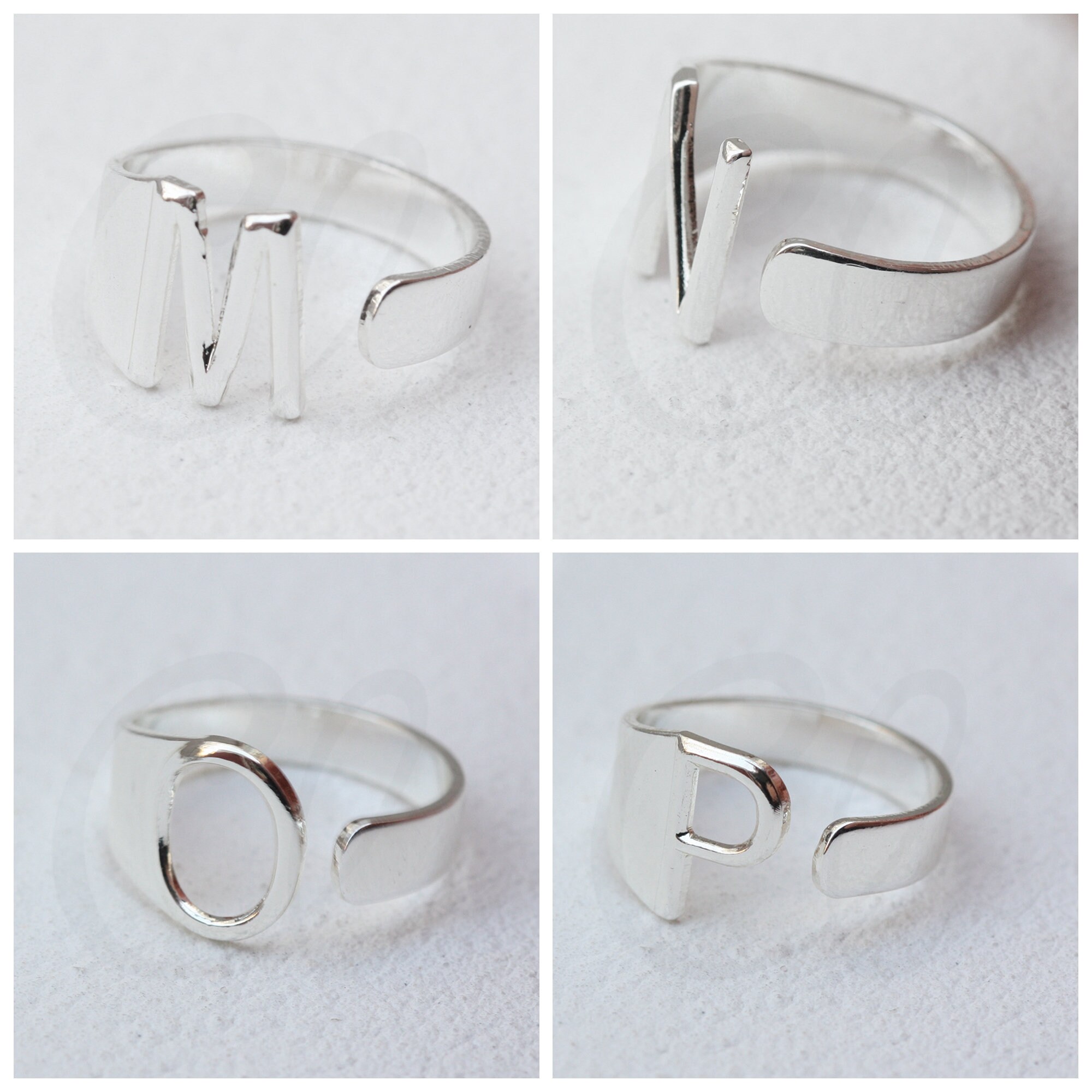 Silver Plated Solid Brass Alphabet Finger Ring Base - Letter Finger ...