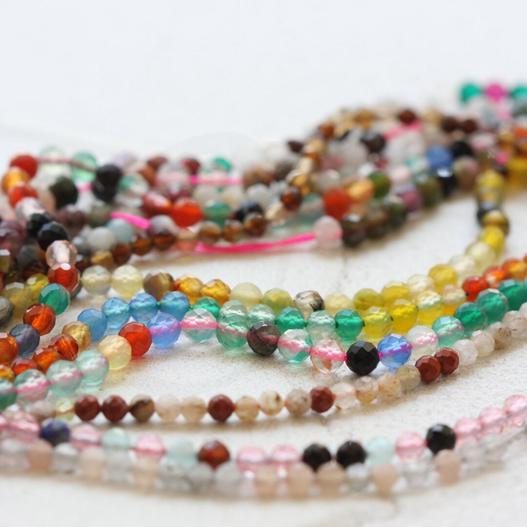Full Strand Hand Faceted Natural Semi-precious Stone Beads - Mixed ...