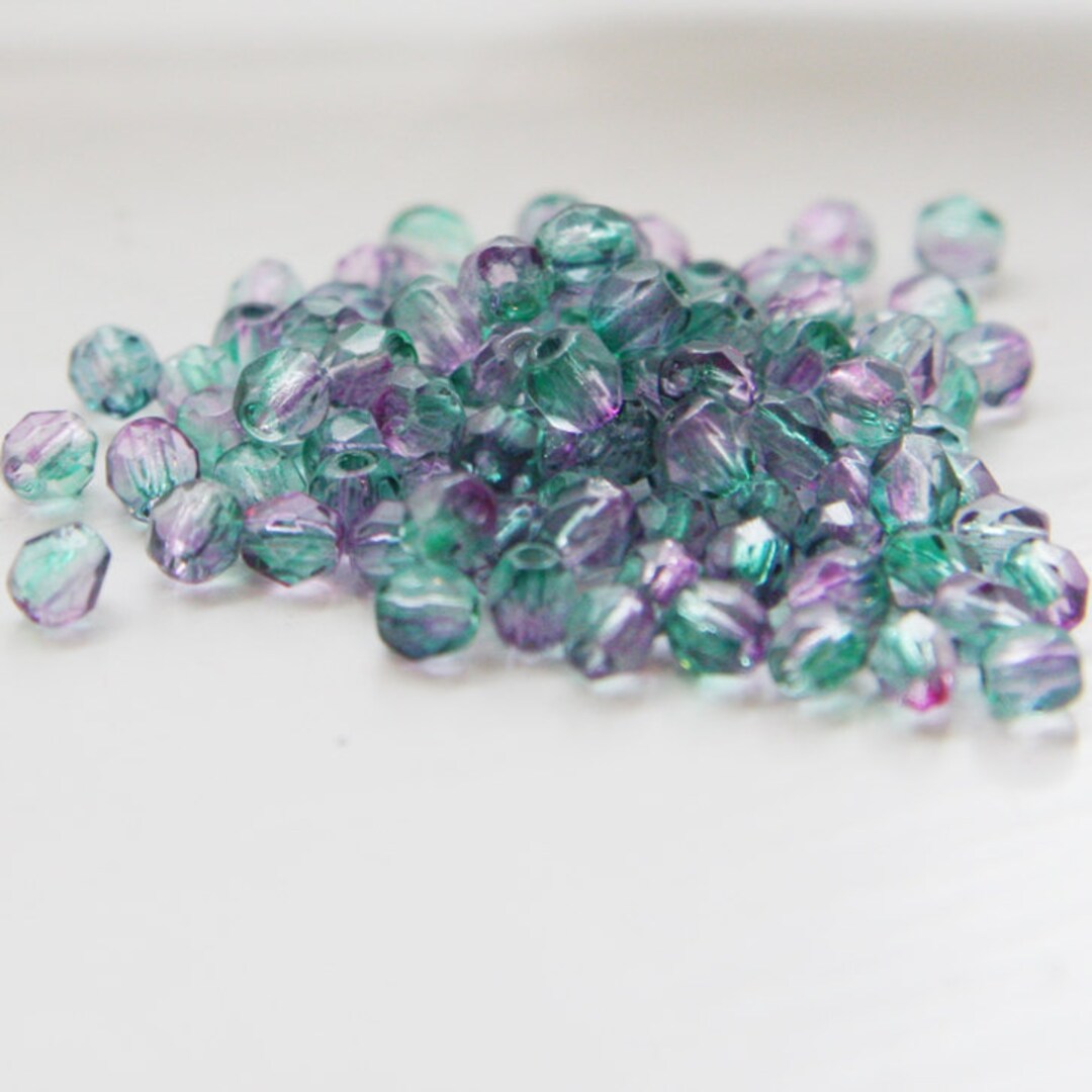 50 Pieces Czech Fire Polish Glass Faceted Round-transparent Green ...