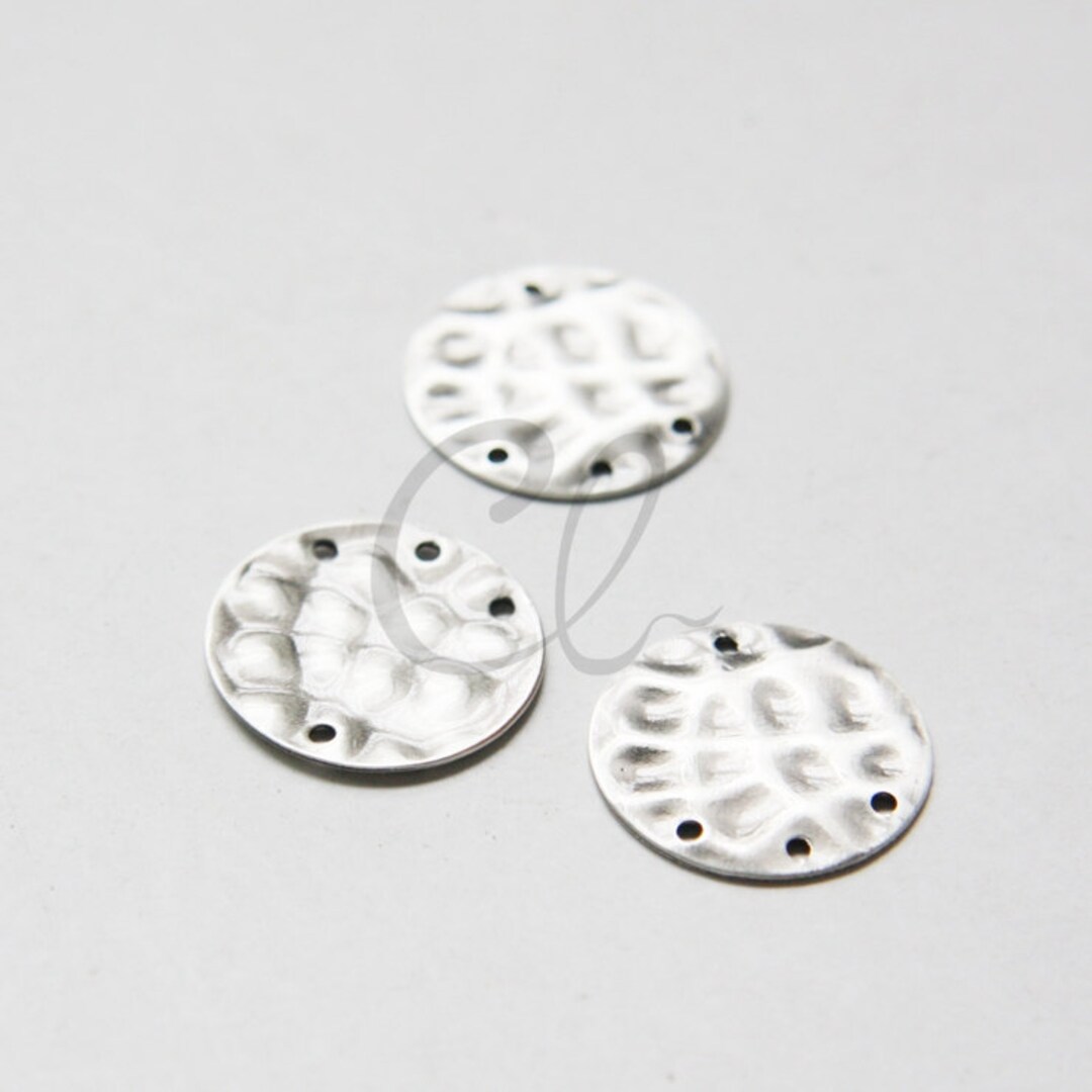 4 Pieces Antique Silver Hammered Round Disc With Multiple Holes- 18mm ...