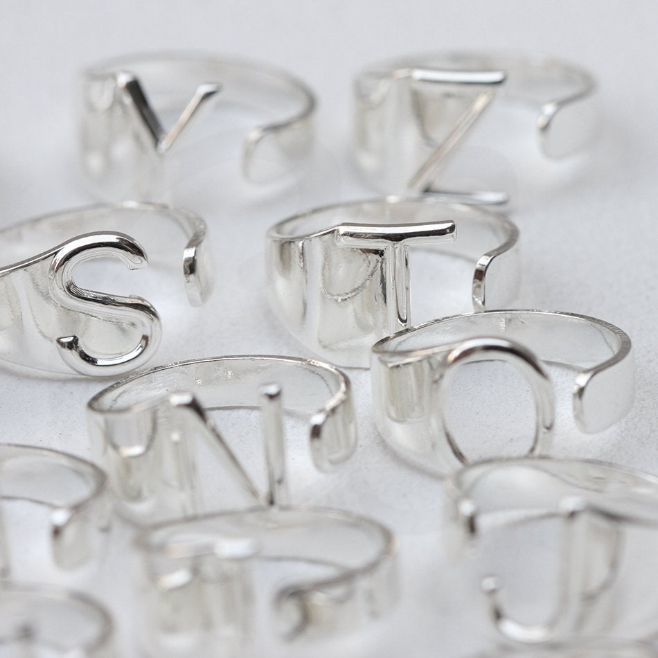 Silver Plated Solid Brass Alphabet Finger Ring Base Letter - Etsy