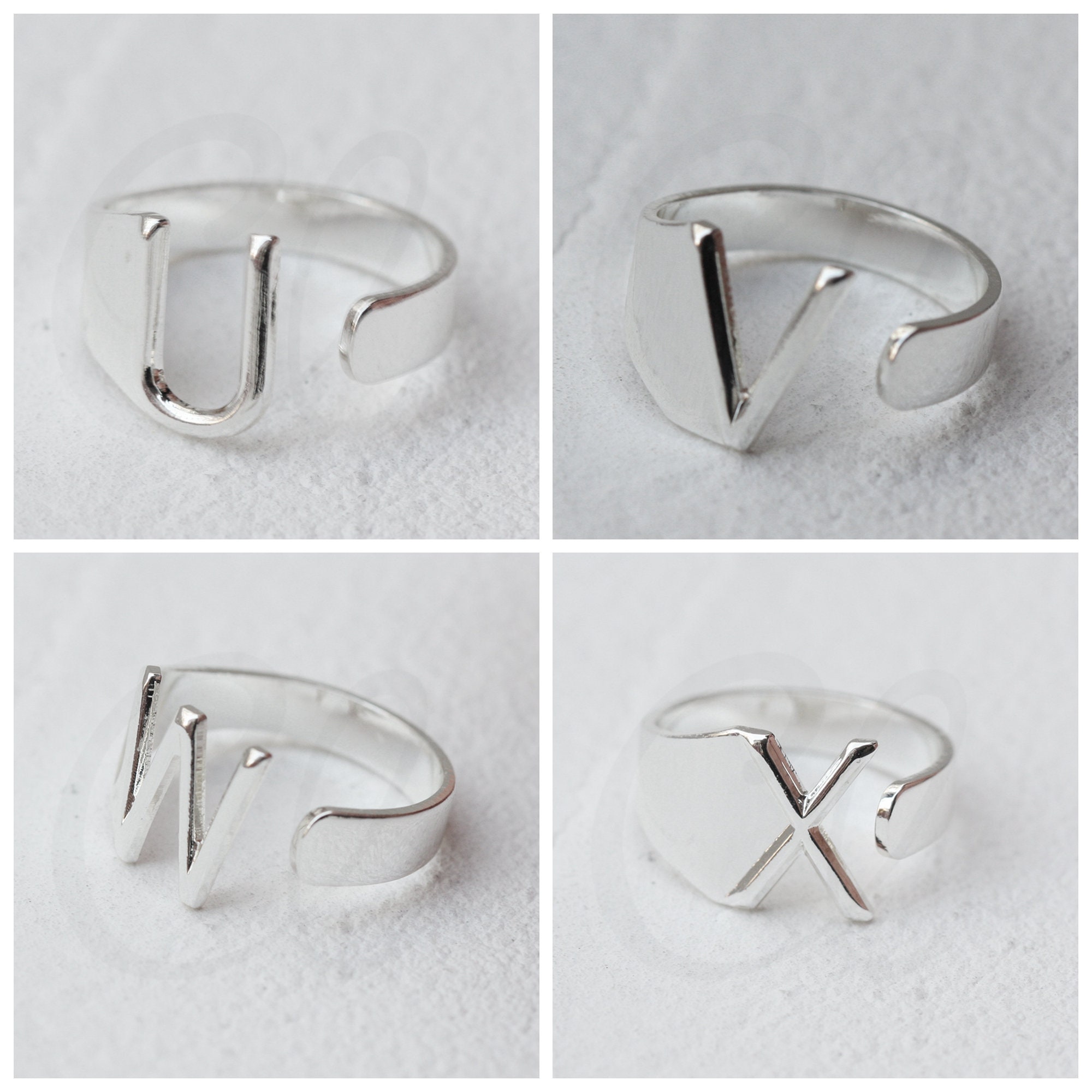 Silver Plated Solid Brass Alphabet Finger Ring Base - Letter Finger ...