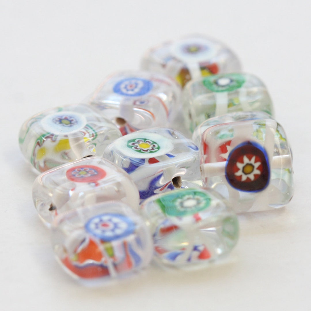 One Piece Czech Lamp Worked Square Glass Beads-multi Color and Center ...