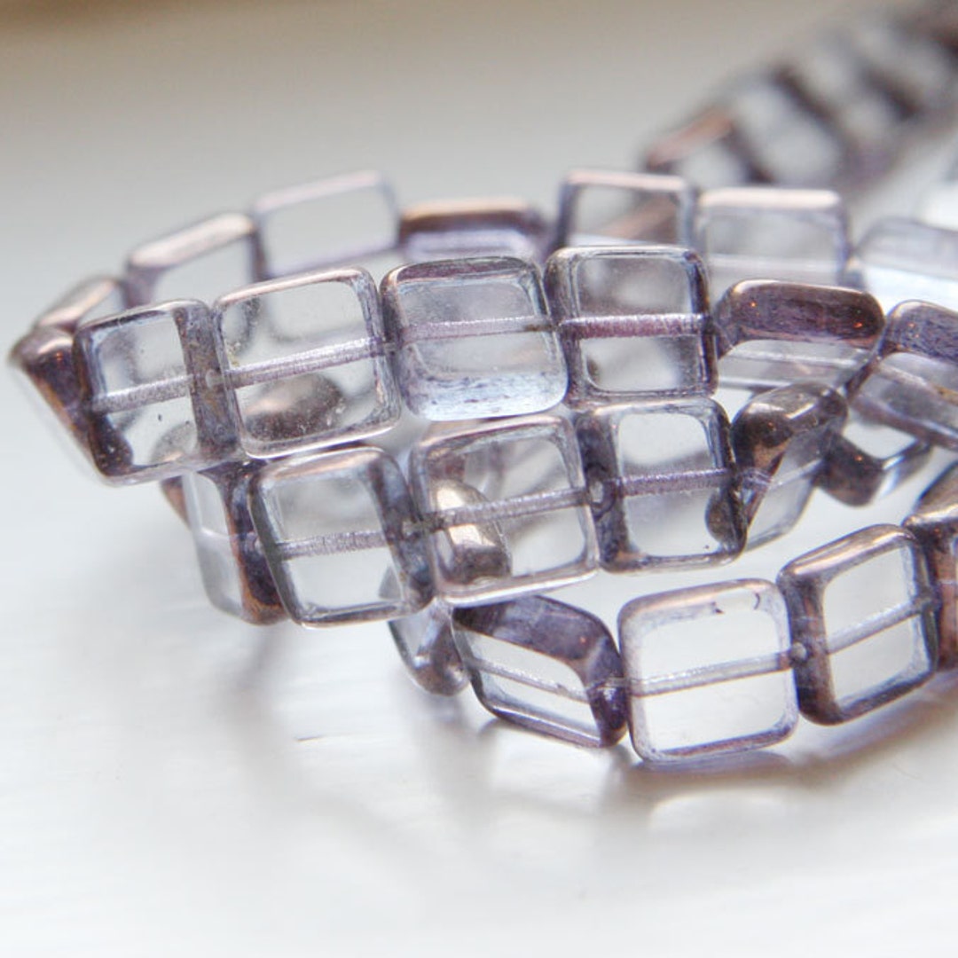 2 Pieces Czech Fire Polish Glass Square-crystal Lamp/window 8x8mm (czh3 ...