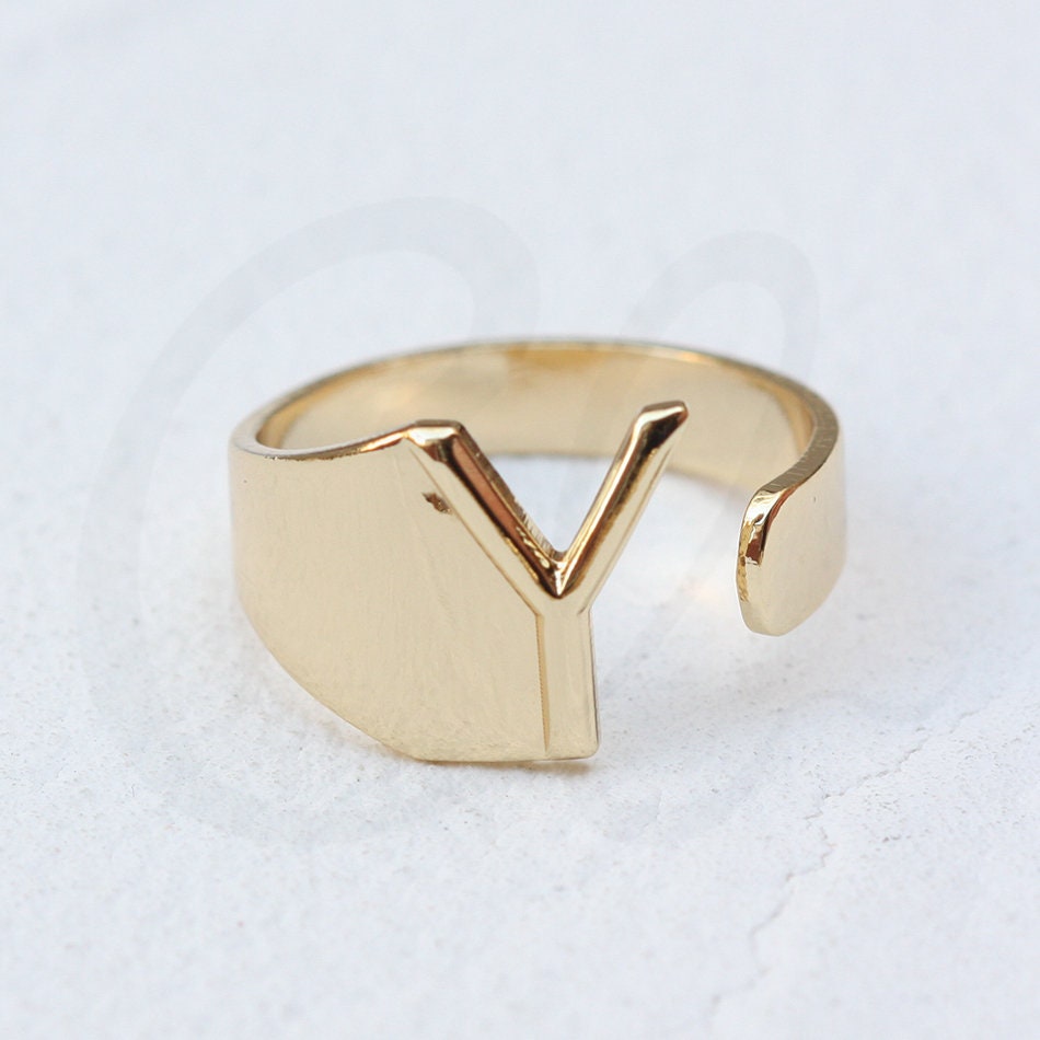 Gold Plated Solid Brass Alphabet Finger Ring Base Letter | Etsy