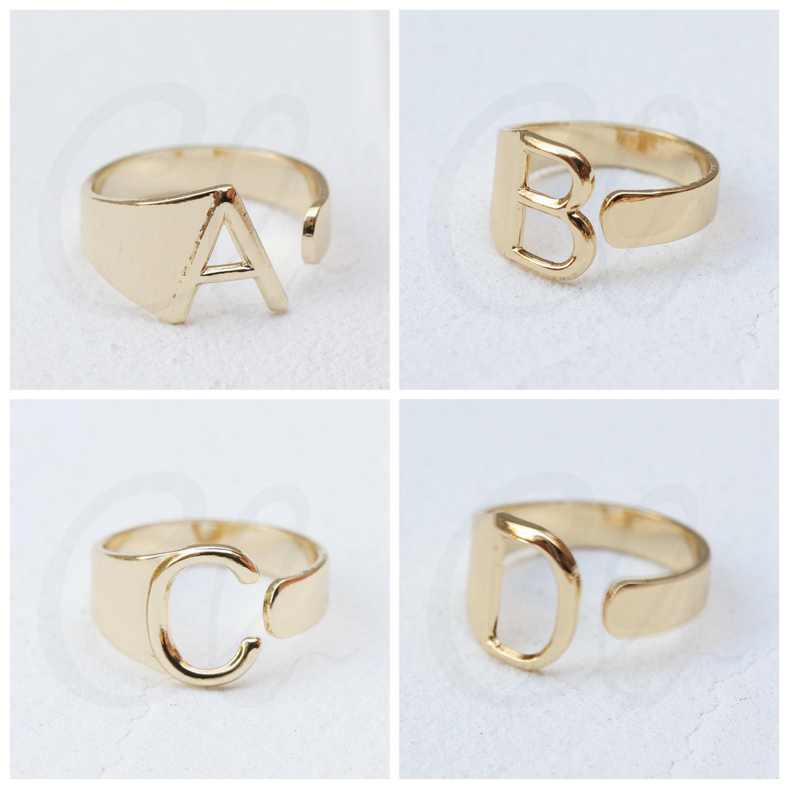 Gold Plated Solid Brass Alphabet Finger Ring Base Letter - Etsy