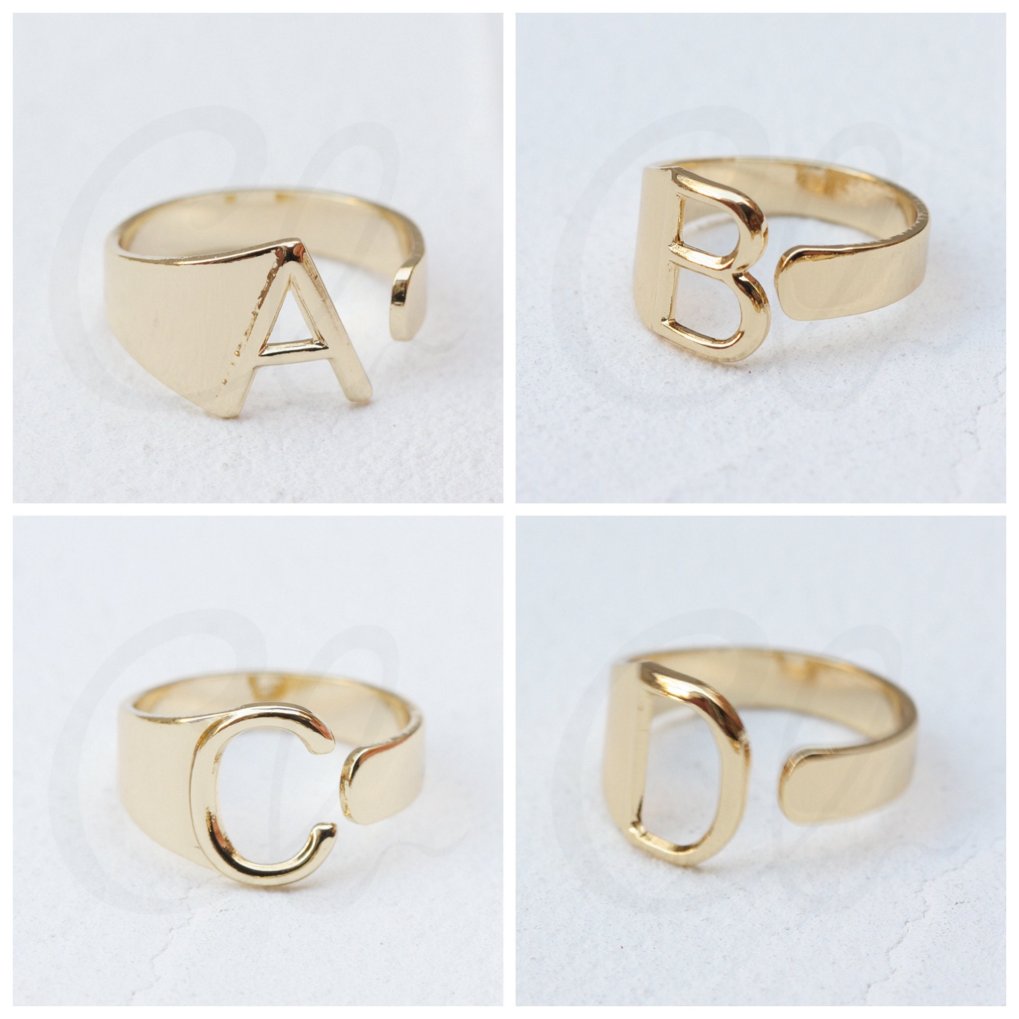 Gold Plated Solid Brass Alphabet Finger Ring Base Letter - Etsy