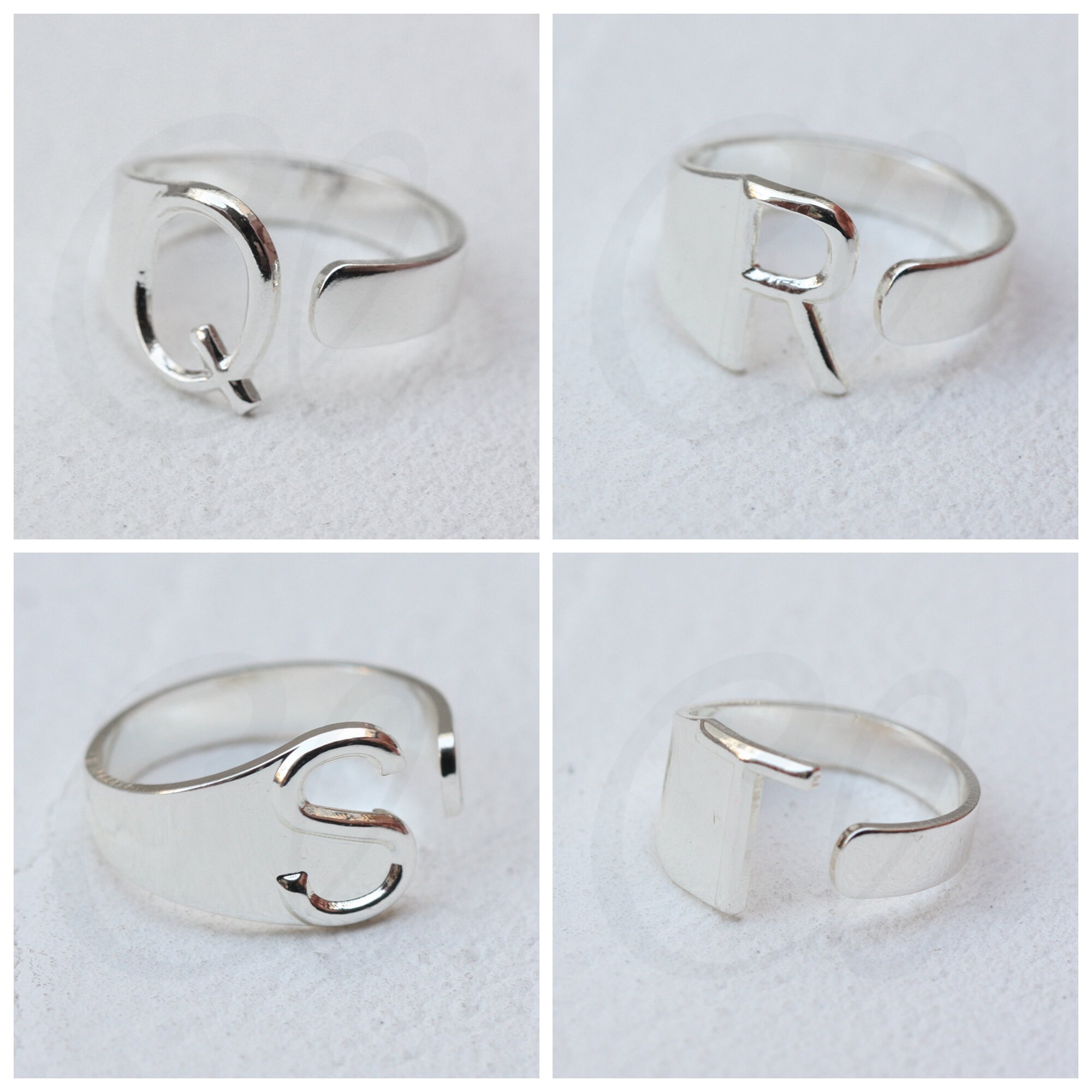 Silver Plated Solid Brass Alphabet Finger Ring Base Letter - Etsy