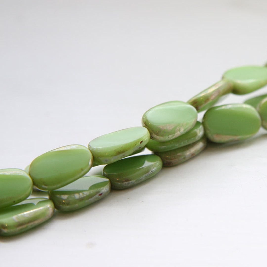 One Piece Czech Fire Polish Cut Flat Oval-peridot Marble Edge 18x14mm ...