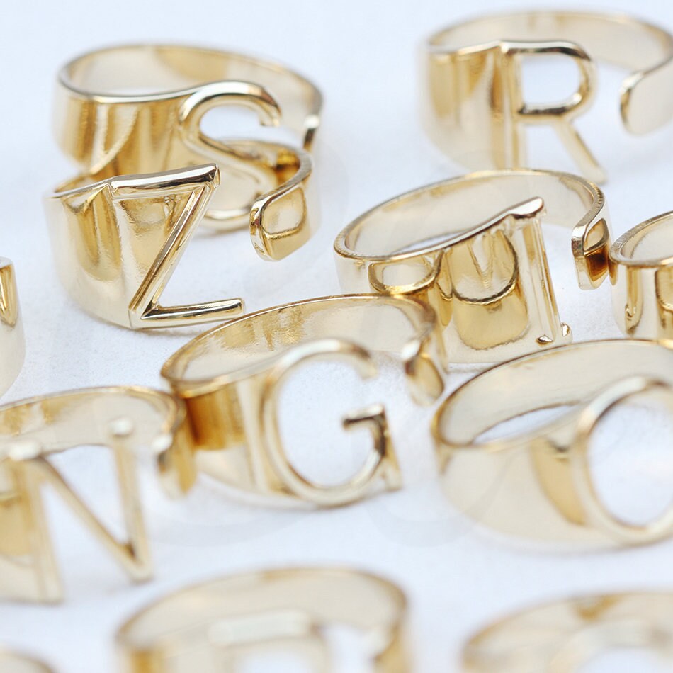Gold Plated Solid Brass Alphabet Finger Ring Base Letter | Etsy