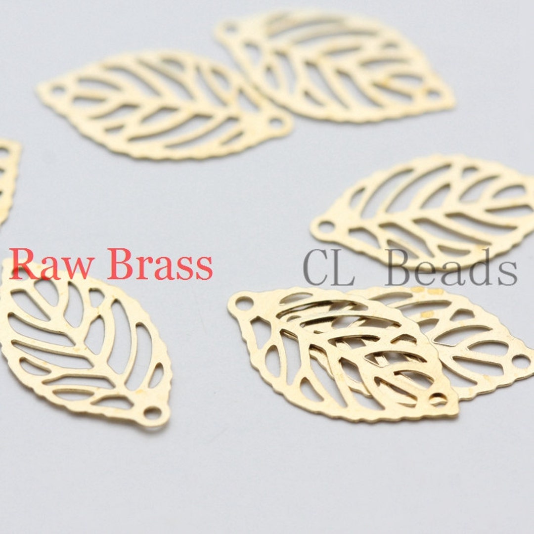 30 Pieces Raw Brass Filigree Laser Cut Leaf Charm - Link 18x10mm (1858C ...