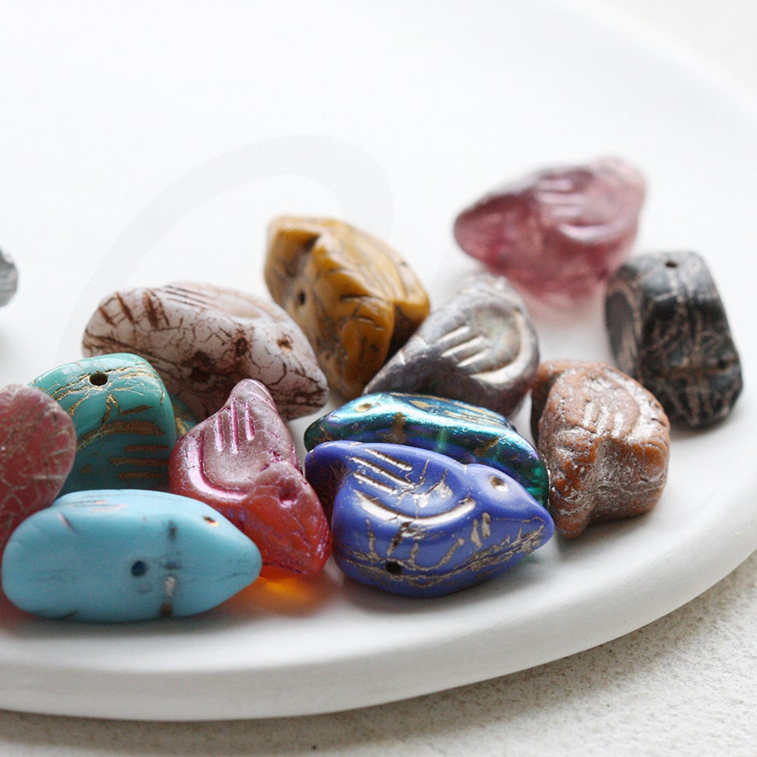 One Czech Aged Glass Bird Bead - Varies Colors - 22x11mm (NVA-12) - Etsy