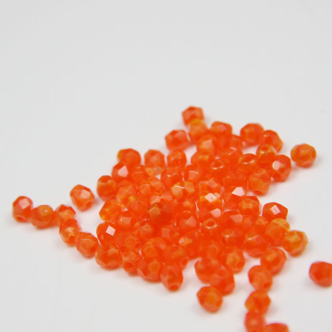 50 Pieces Czech Fire Polish Glass Faceted Round-op. Orange Silk 4mm ...