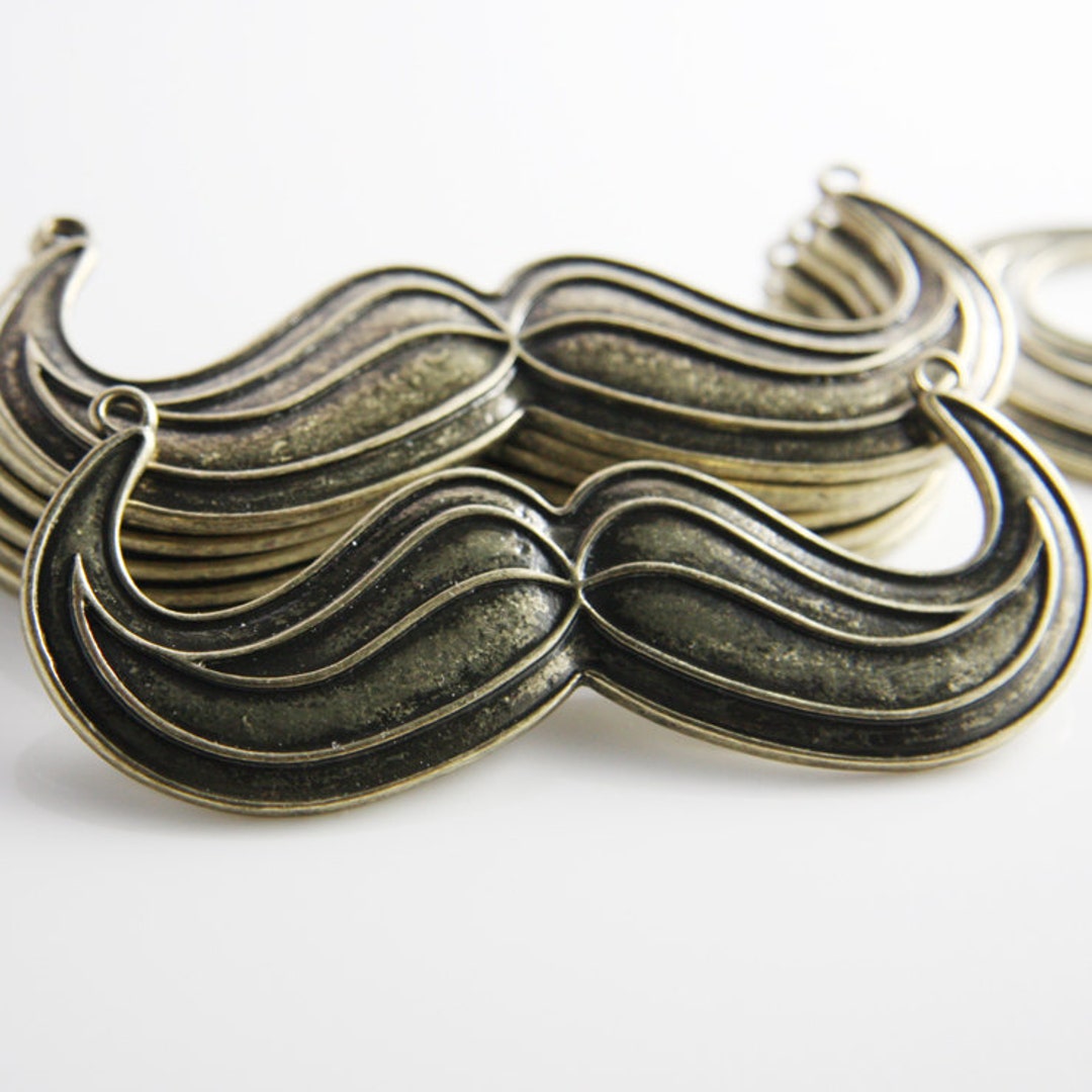 2 Pieces Antique Brass Tone Pendant-moustache 81x34mm (x-large) (19C-H ...