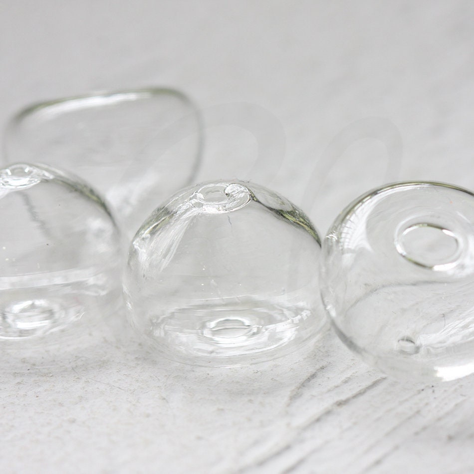 6 Pieces Hand Blown Hollow Glass-half Round Clear With 2 Holes - Etsy