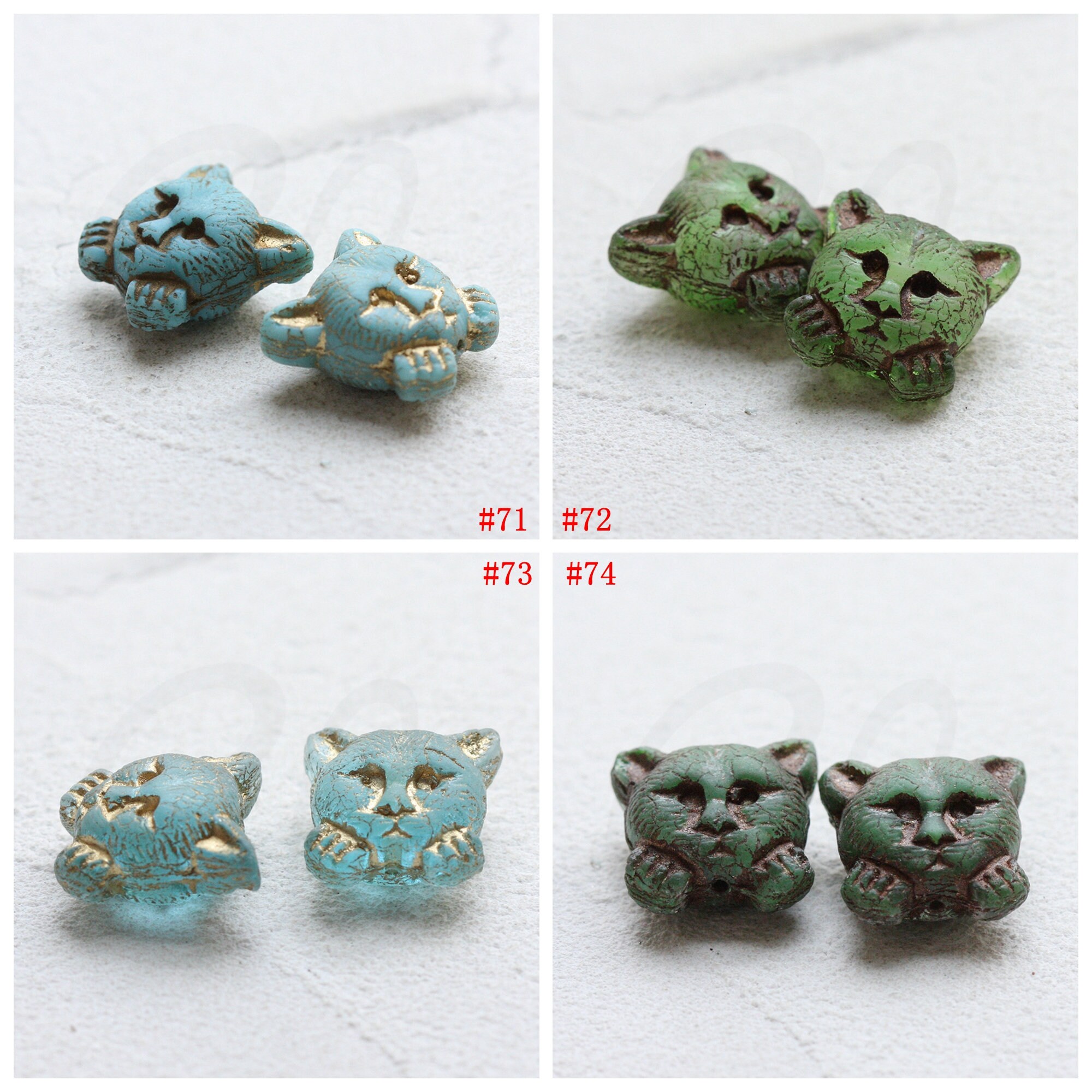 One Piece Czech Glass Cat Bead - Varies Colors 17mm (CZE-3) - Etsy