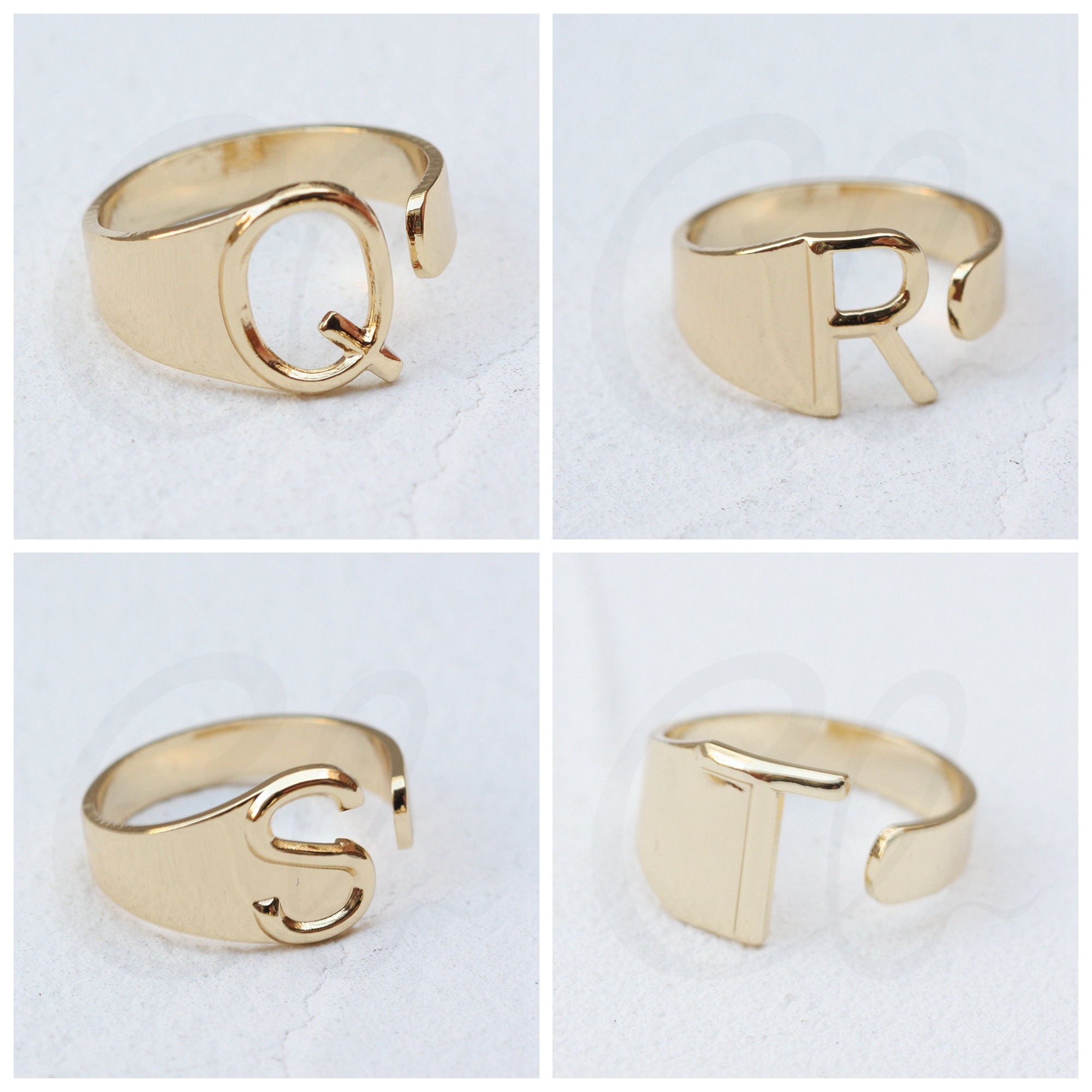 Gold Plated Solid Brass Alphabet Finger Ring Base Letter - Etsy