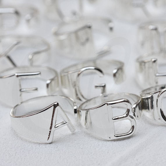 Silver Plated Solid Brass Alphabet Finger Ring Base Letter - Etsy