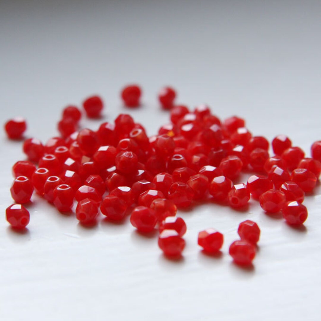 50 Pieces Czech Fire Polish Glass Faceted Round-opaque Red Silk 4mm ...