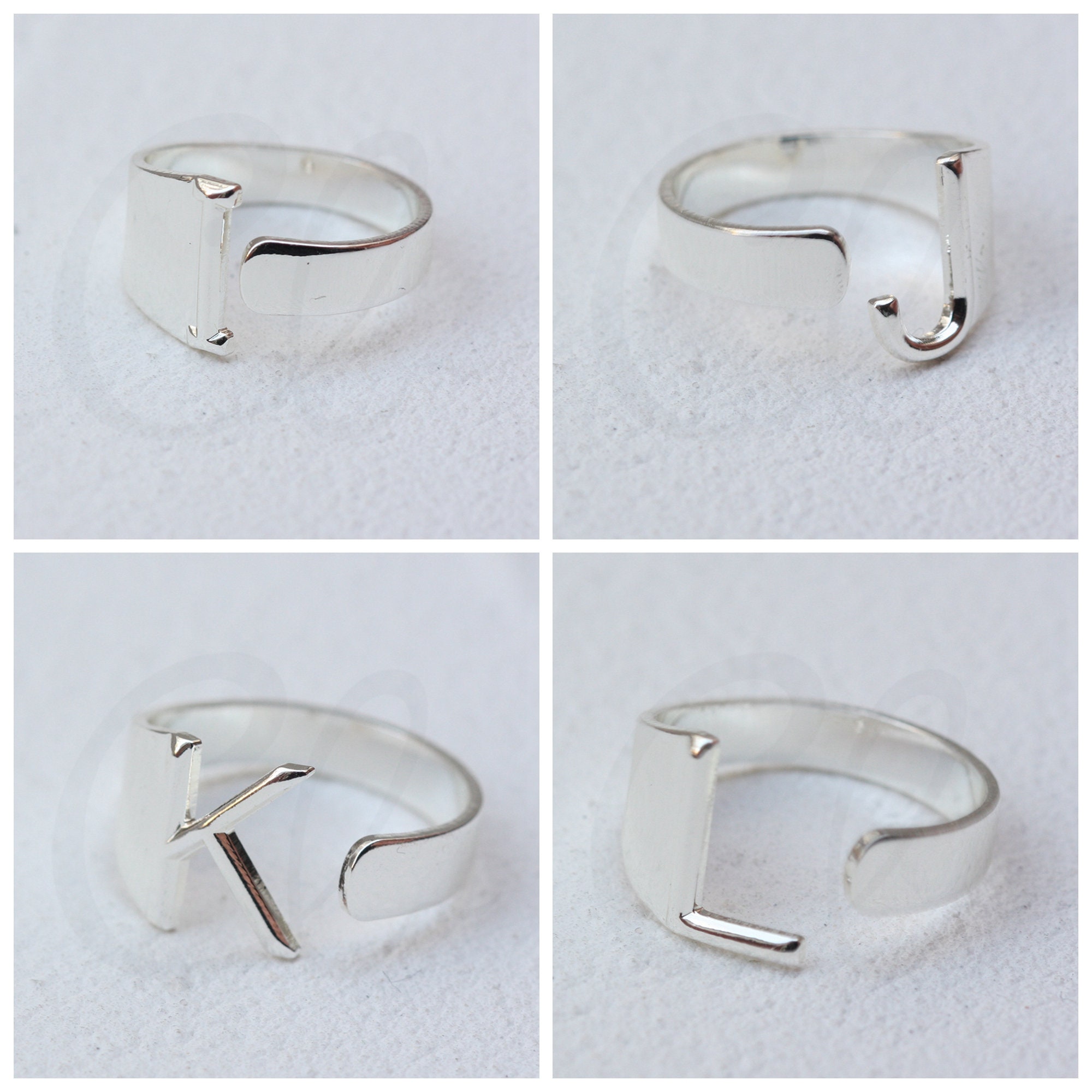 Silver Plated Solid Brass Alphabet Finger Ring Base Letter - Etsy